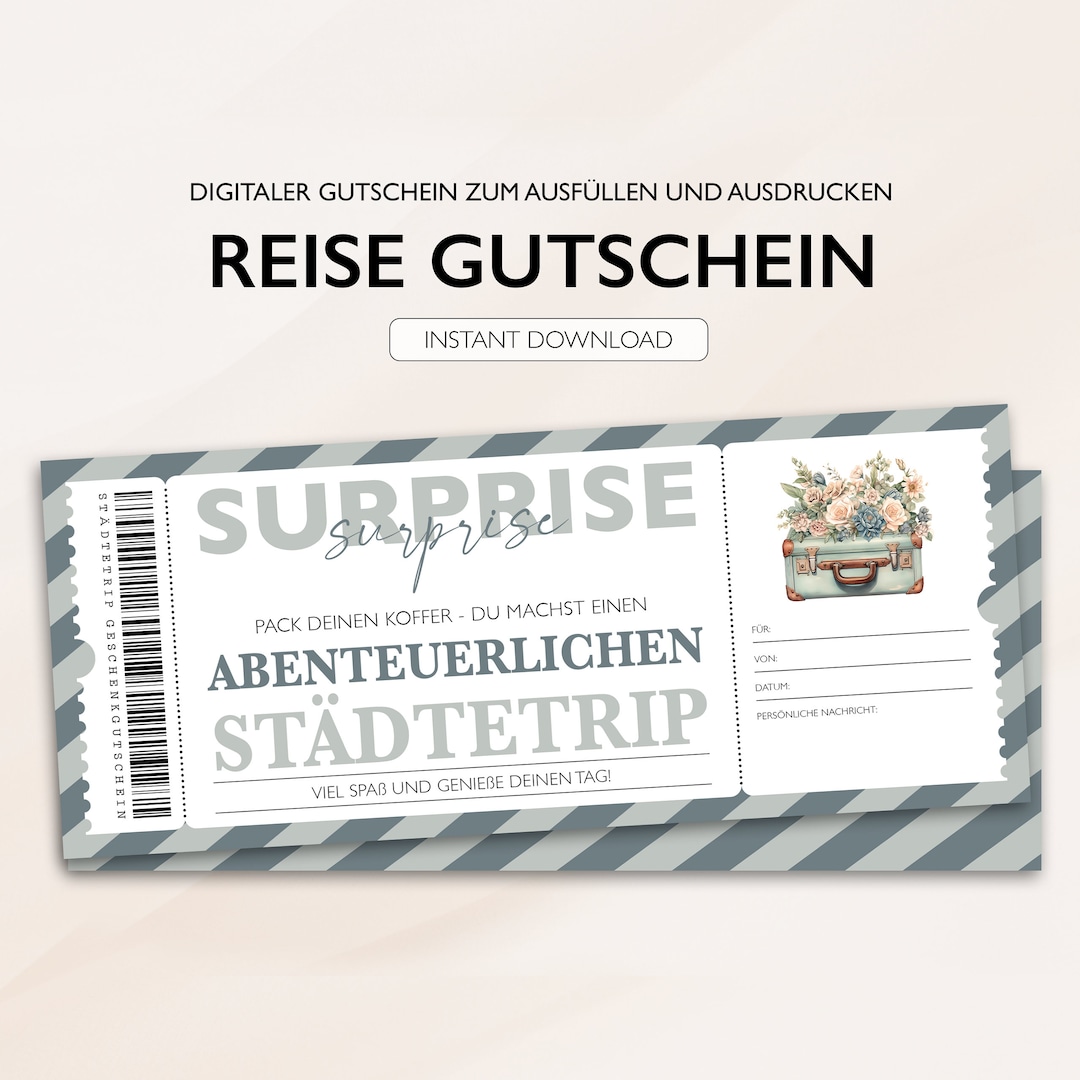 Personalisierter Gutschein Reise Ticket PDF Download Städtetrip ...