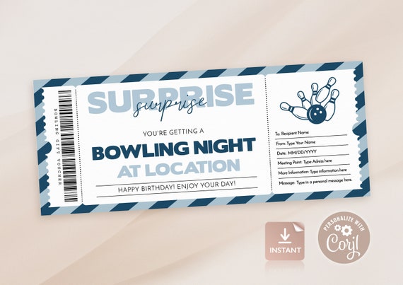 Personalized Voucher Bowling Ticket Birthday Instant Download - Etsy
