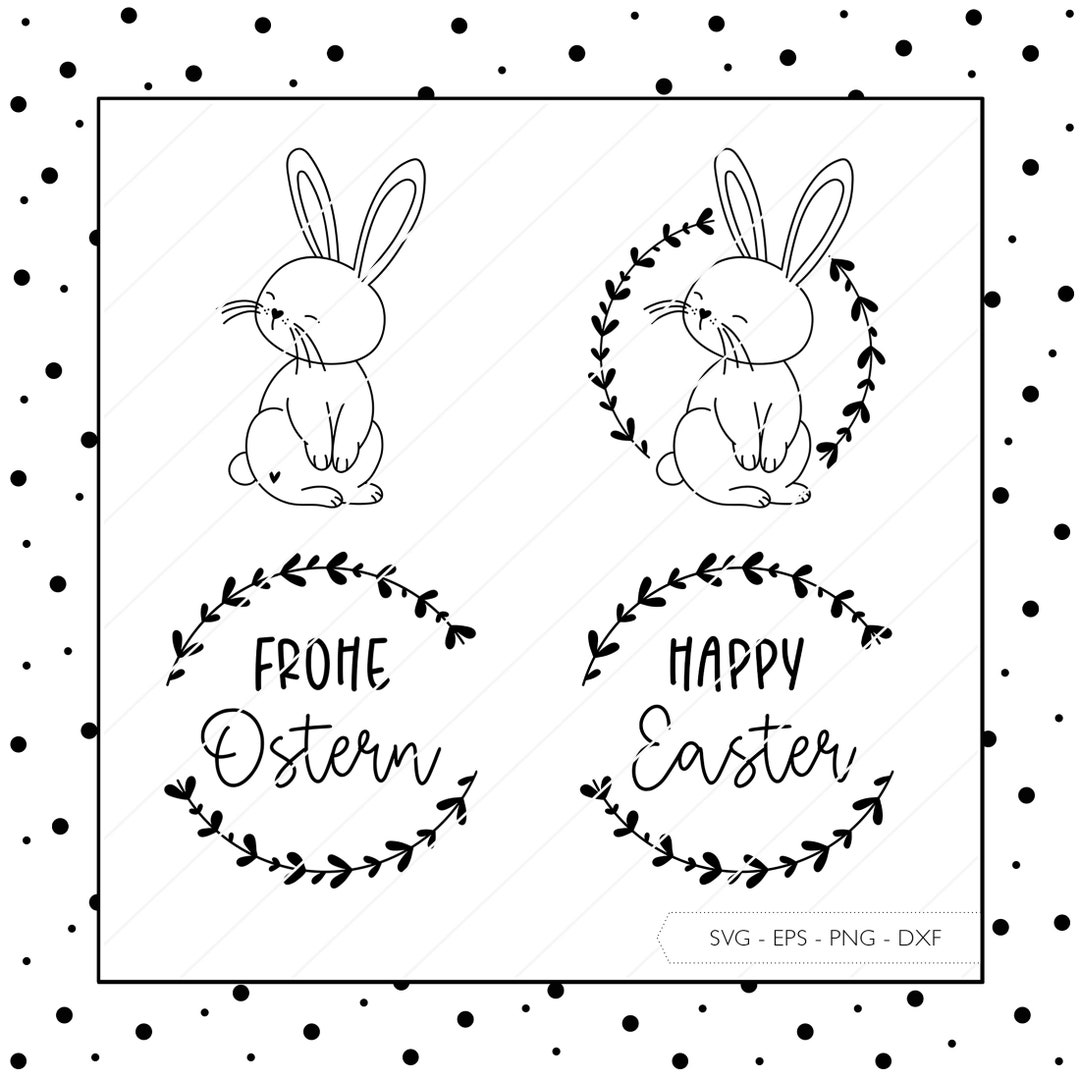 Plotterdatei Hase Kranz SVG Eps DXF PNG Vektor Laserdatei Niedlicher ...