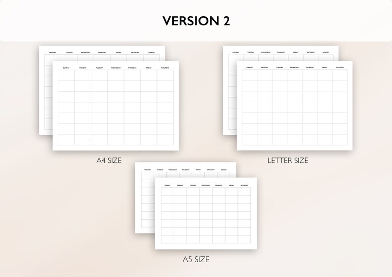 Blank Monthly Calendar Printable Landscape Minimalist - Etsy