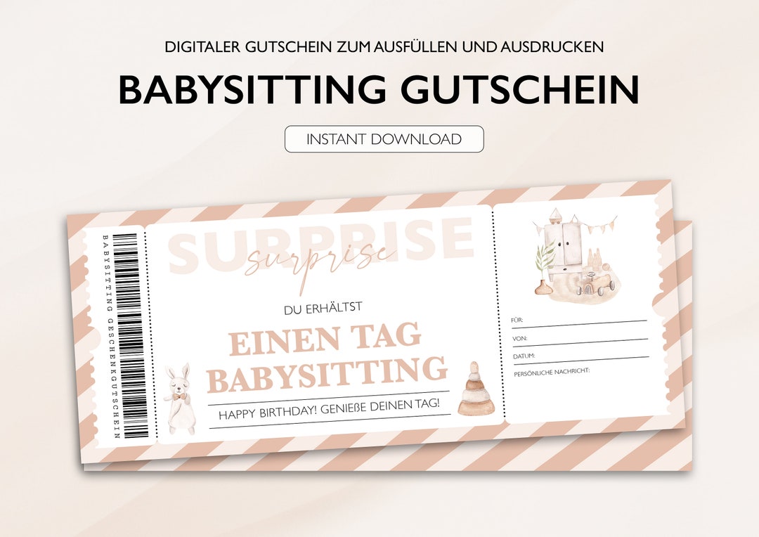 Personalized Voucher Babysitting Ticket Boho PDF Download - Etsy