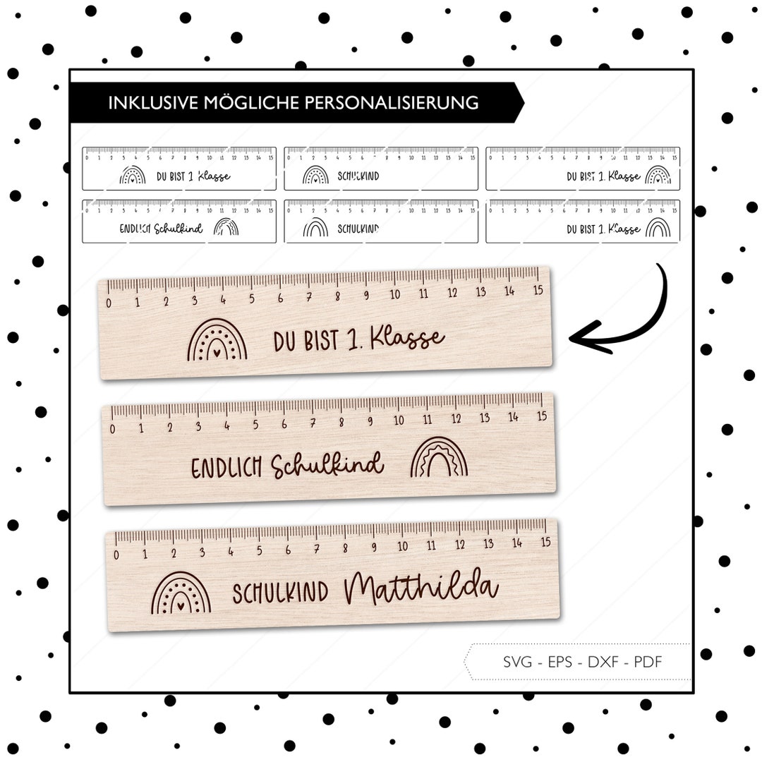 Laserdatei Lineal Schultüte Einschulung SVG EPS DXF Schulkind Geschenk ...