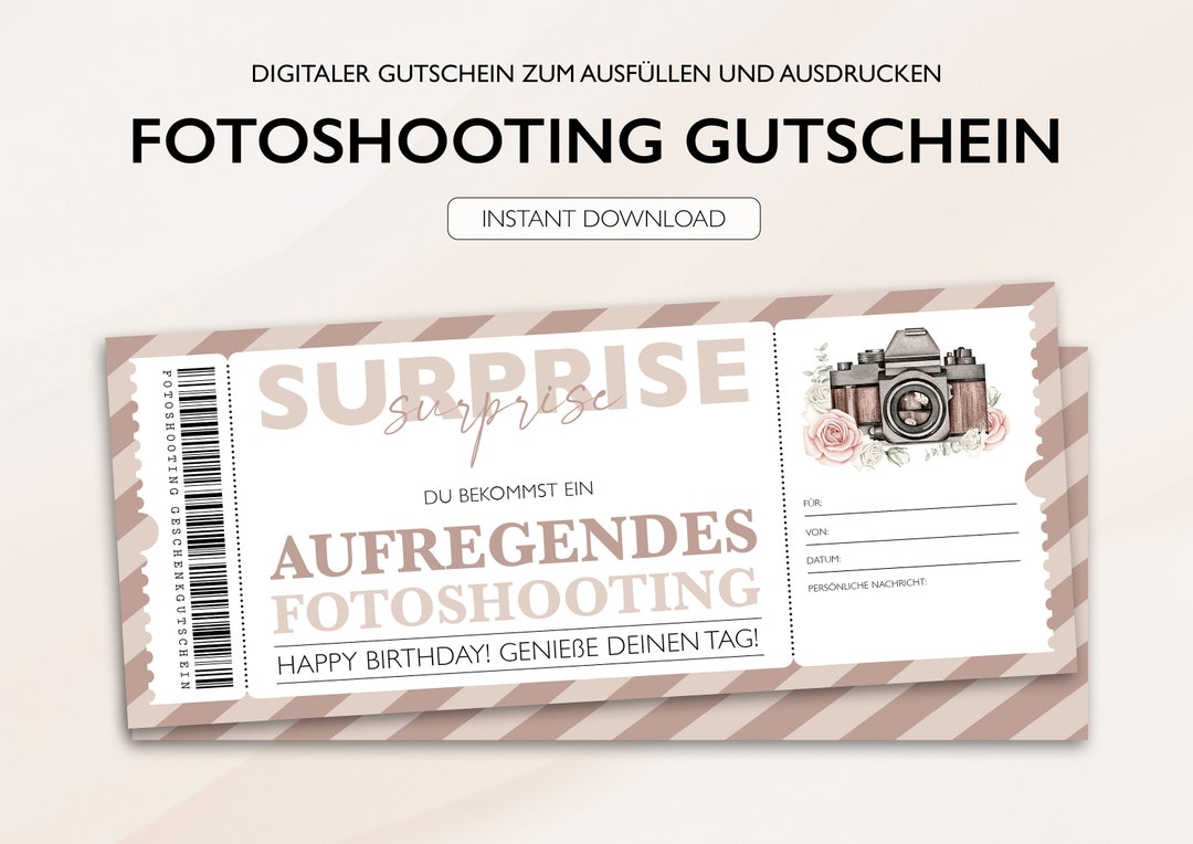 Personalisierter Gutschein Fotoshooting Ticket Geburtstag PDF - Etsy.de