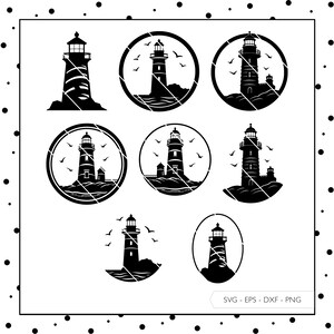 Plotter Files SVG Eps DXF PNG Maritime Lighthouse Clipart Bundle ...