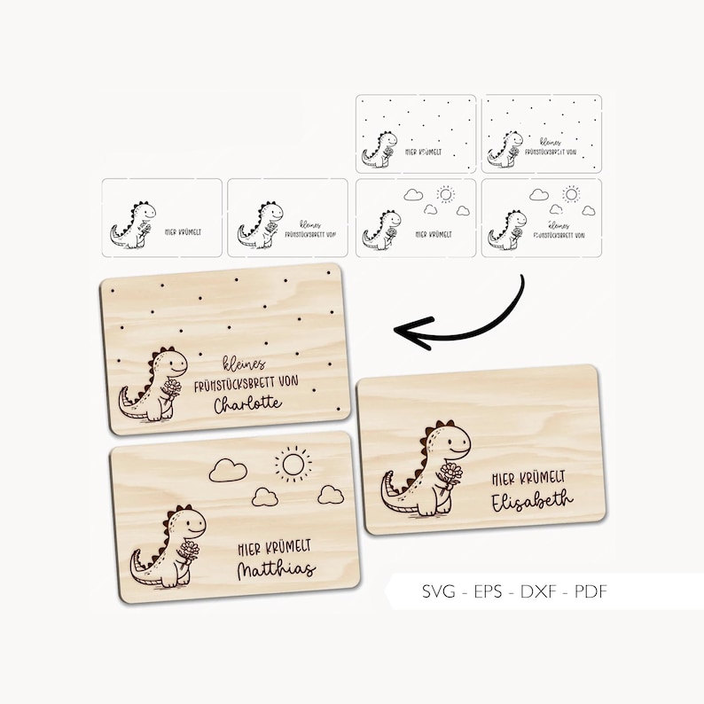 Laser File Breakfast Board Dinosaur SVG EPS DXF Breakfast Board Dino ...