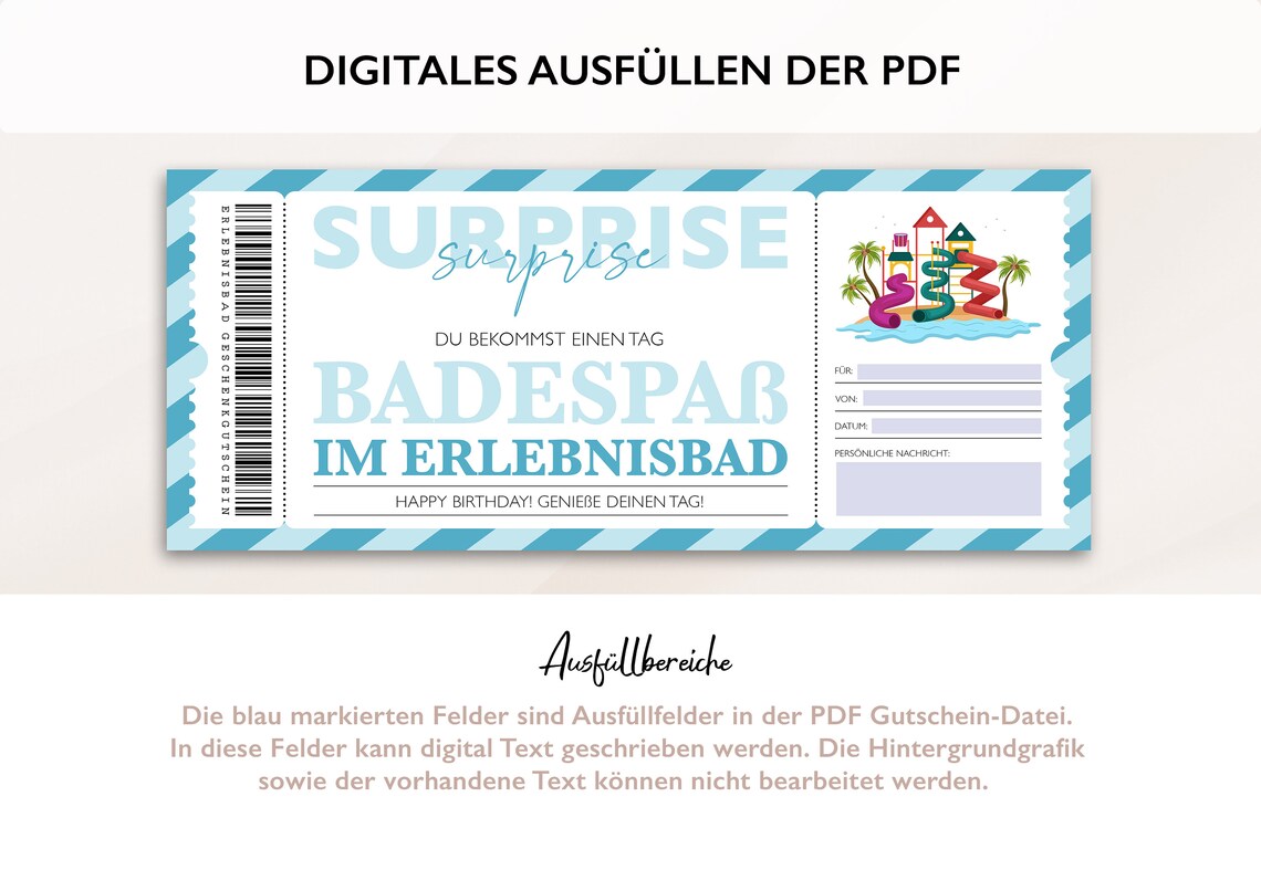 Personalized Voucher Adventure Pool Ticket PDF Download Swimming Pool ...