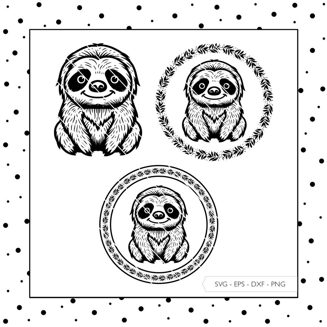 Plotterdatei Faultier SVG Eps DXF PNG Clipart Plotterdateien Faultiere Kranz Vinyl Laser Cut ...