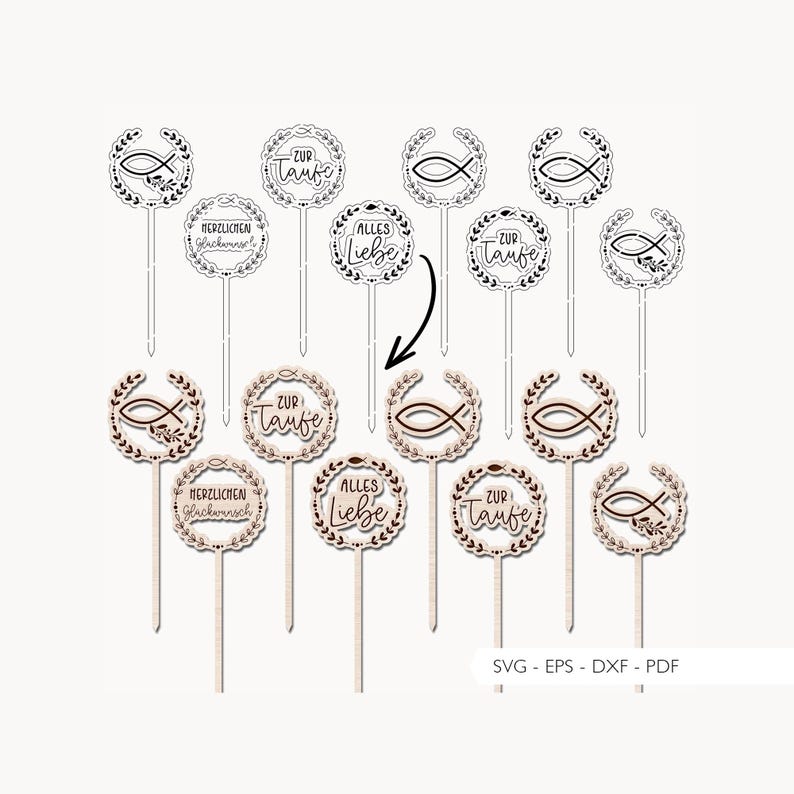 Laser File Baptism Topper SVG EPS DXF Vector Decorative Plug Cake ...