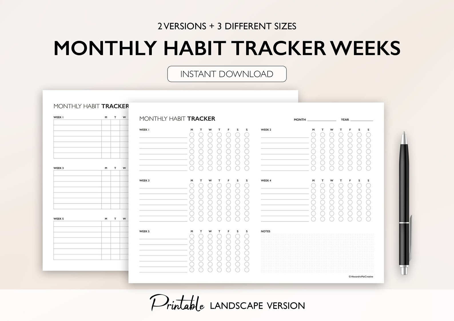 Monthly Habit Tracker Printable Landscape Weeks Habit - Etsy