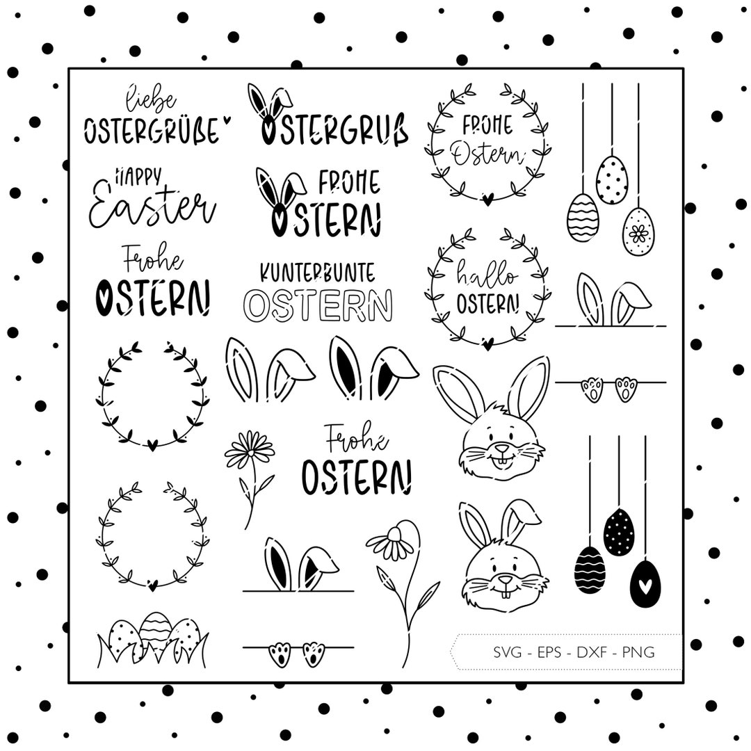 Plotter File Happy Easter SVG Eps DXF PNG Vector Plotter Files German Lettering Easter Bunny ...