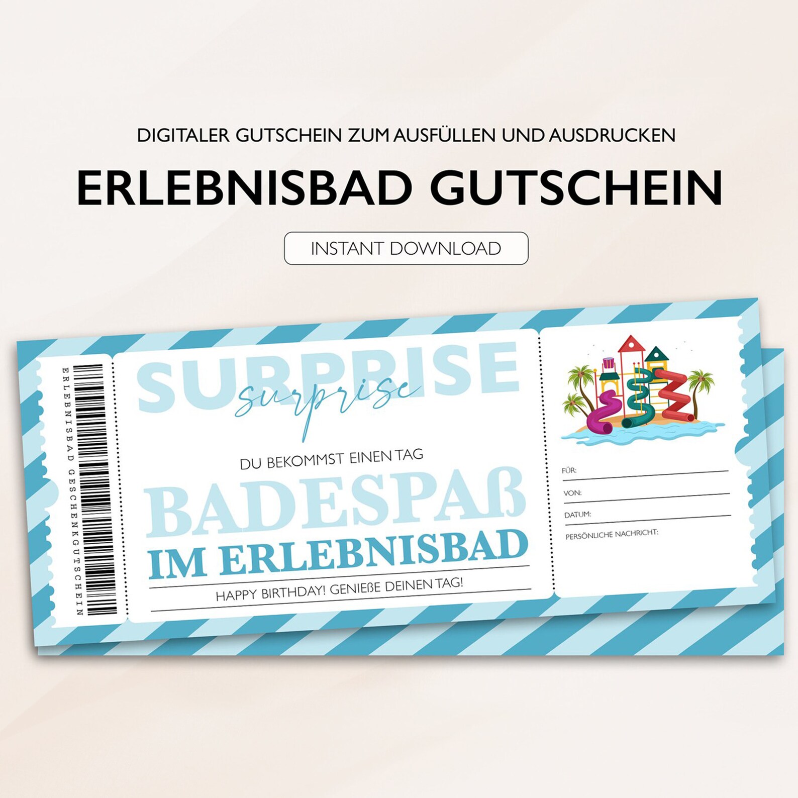 Personalized Voucher Adventure Pool Ticket PDF Download Swimming Pool ...