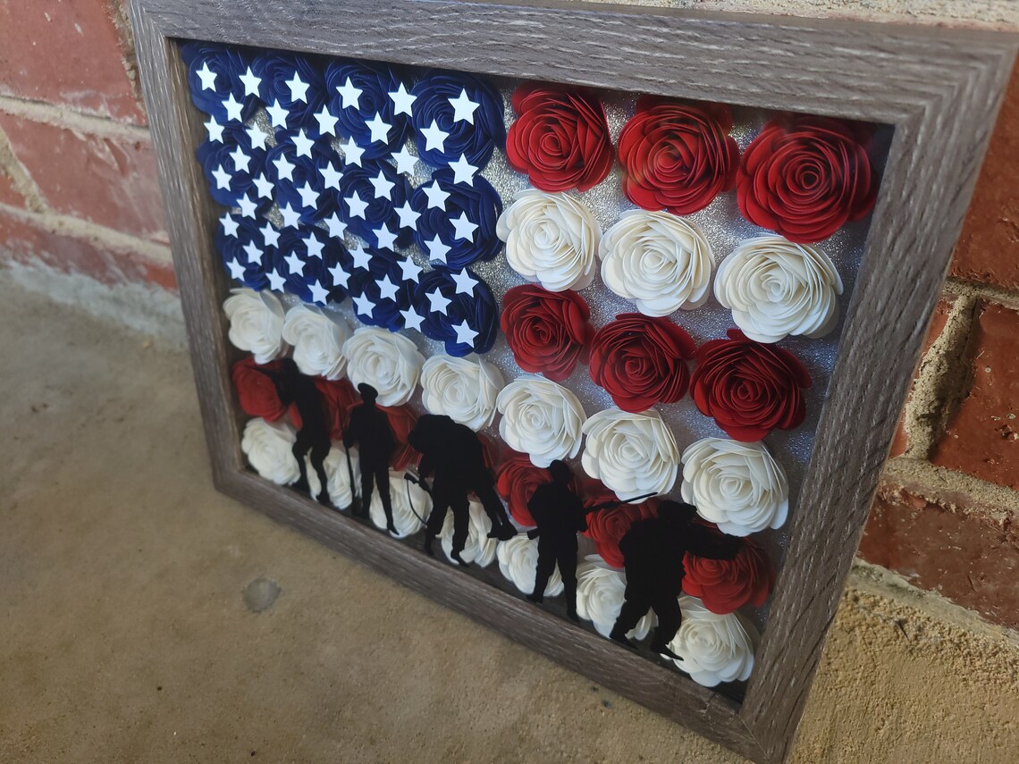 Paper Flower Shadow Box, Floral American Flag, 4th of July, Home ...