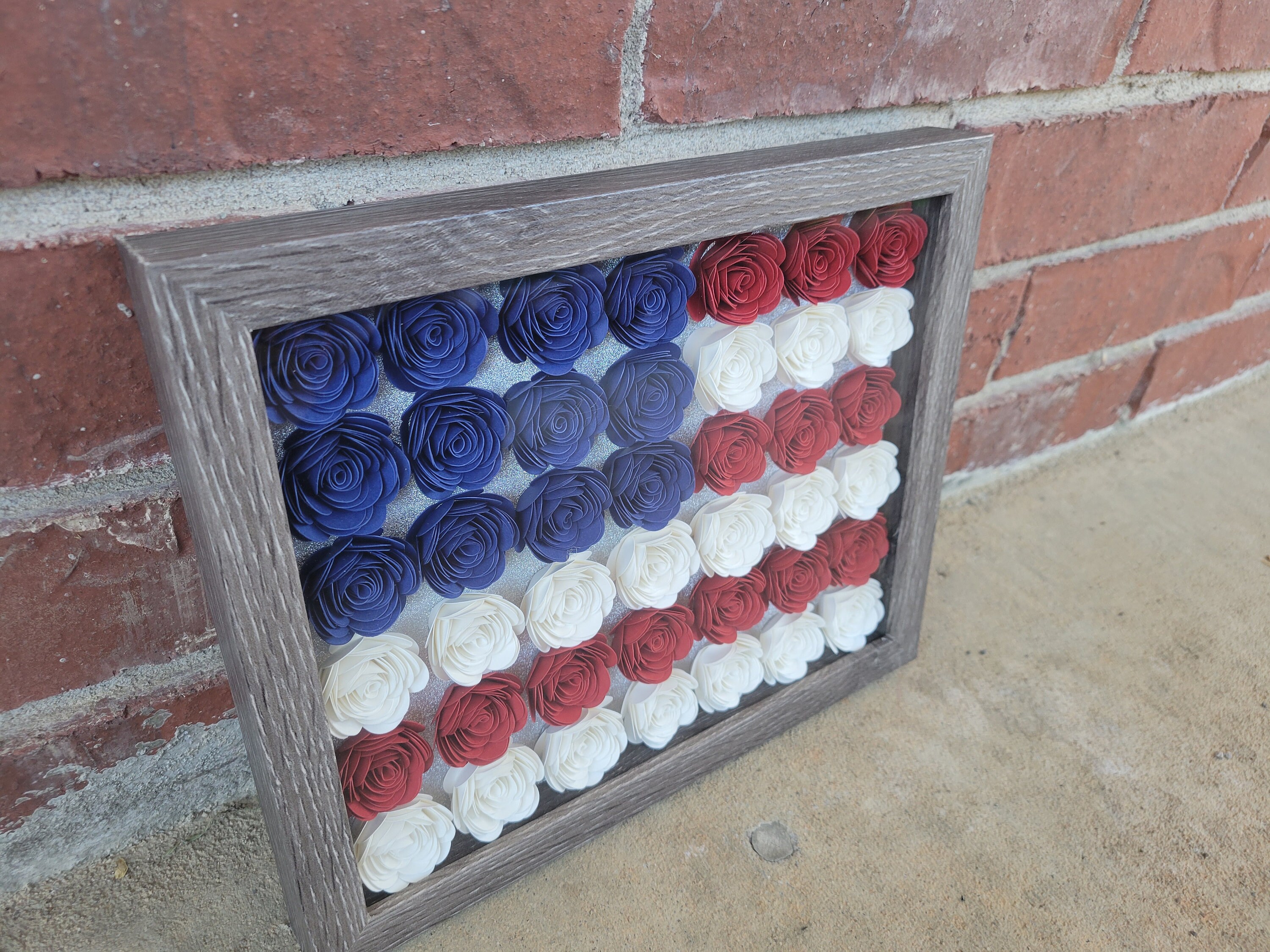Paper Flower Shadow Box, Floral American Flag, 4th of July, Home ...