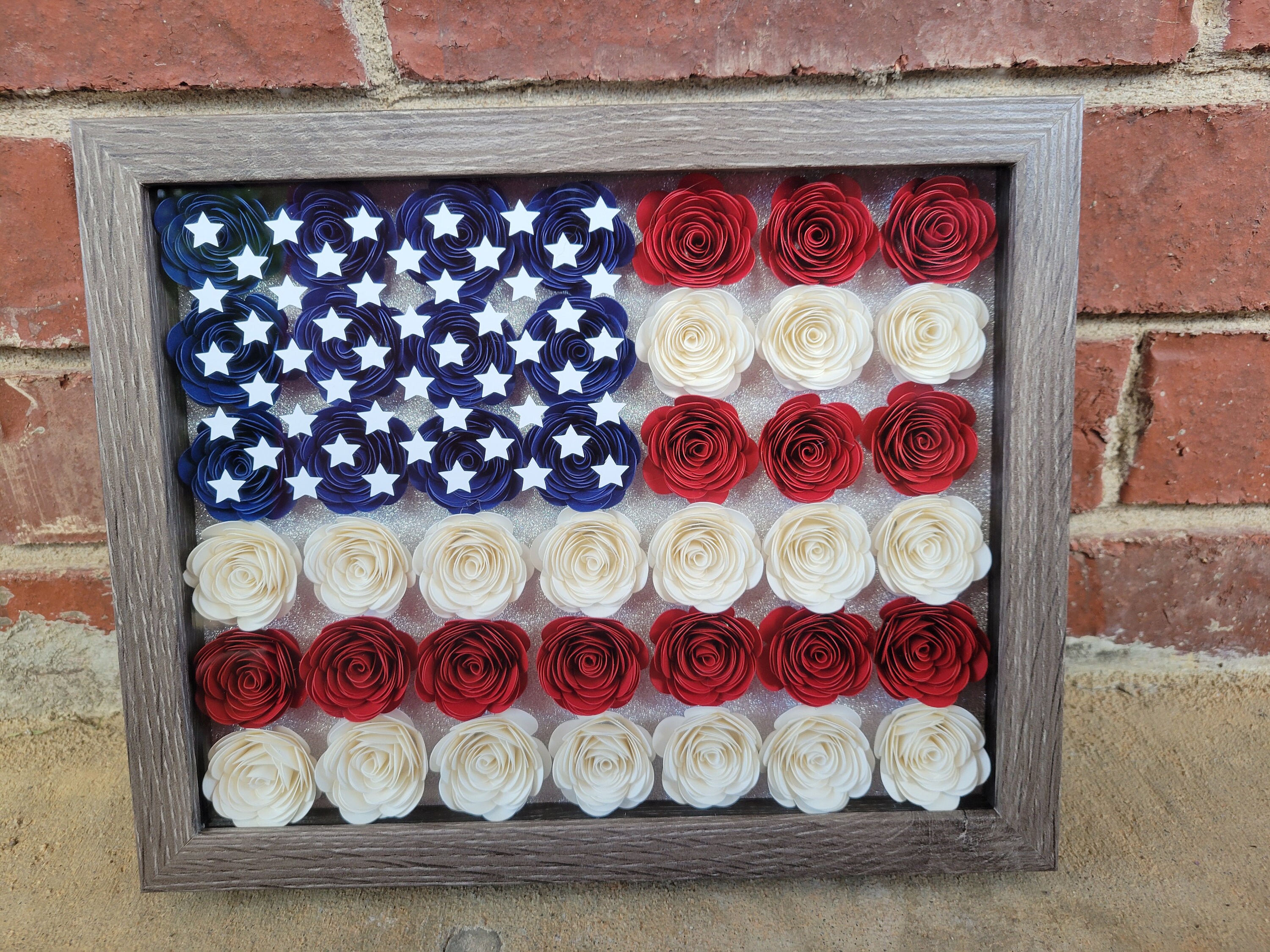 Paper Flower Shadow Box, Floral American Flag, 4th of July, Home ...