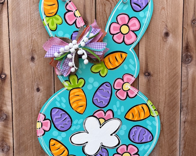 Bunny Door Hanger, Easter Door Hanger, Easter Bunny Door Decor, Spring ...