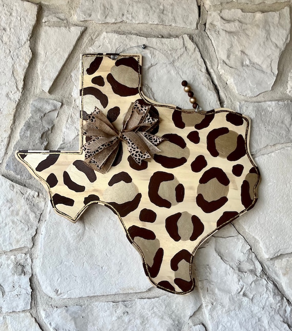 Texas Door Hanger Leopard Print Texas Leopard Print Door | Etsy