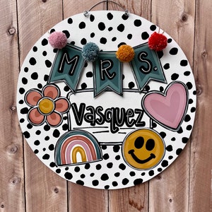 Teacher Door Hanger, Classroom Door Hanger, Back to School, Retro Door ...