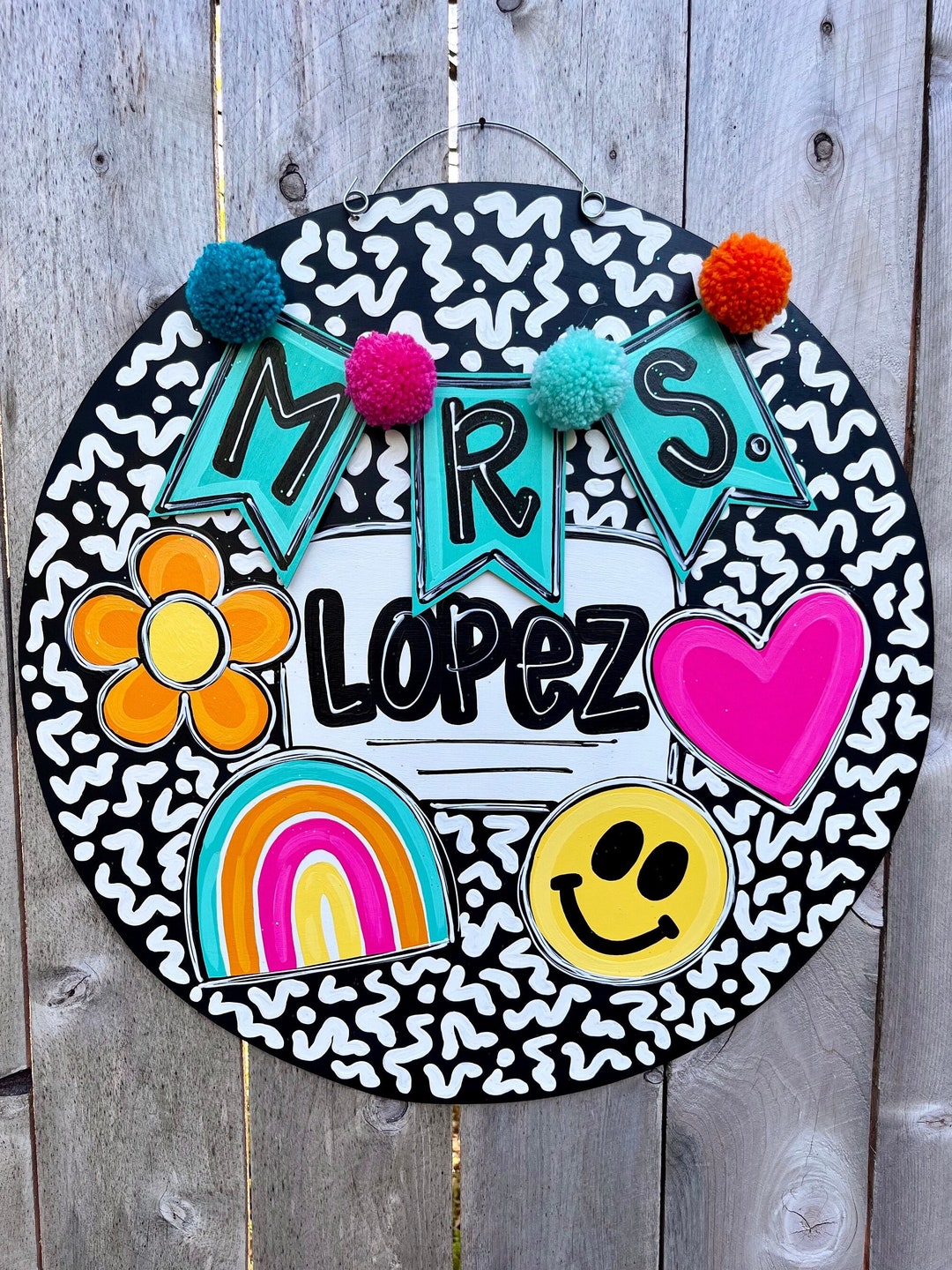 Teacher Door Hanger, Classroom Door Hanger, Back to School, Retro Door ...