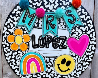 Retro Smiley Classroom Door Hanger - Etsy