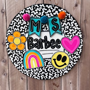 Teacher Door Hanger, Classroom Door Hanger, Back to School, Retro Door ...