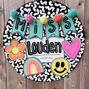 Teacher Door Hanger, Classroom Door Hanger, Back to School, Retro Door ...