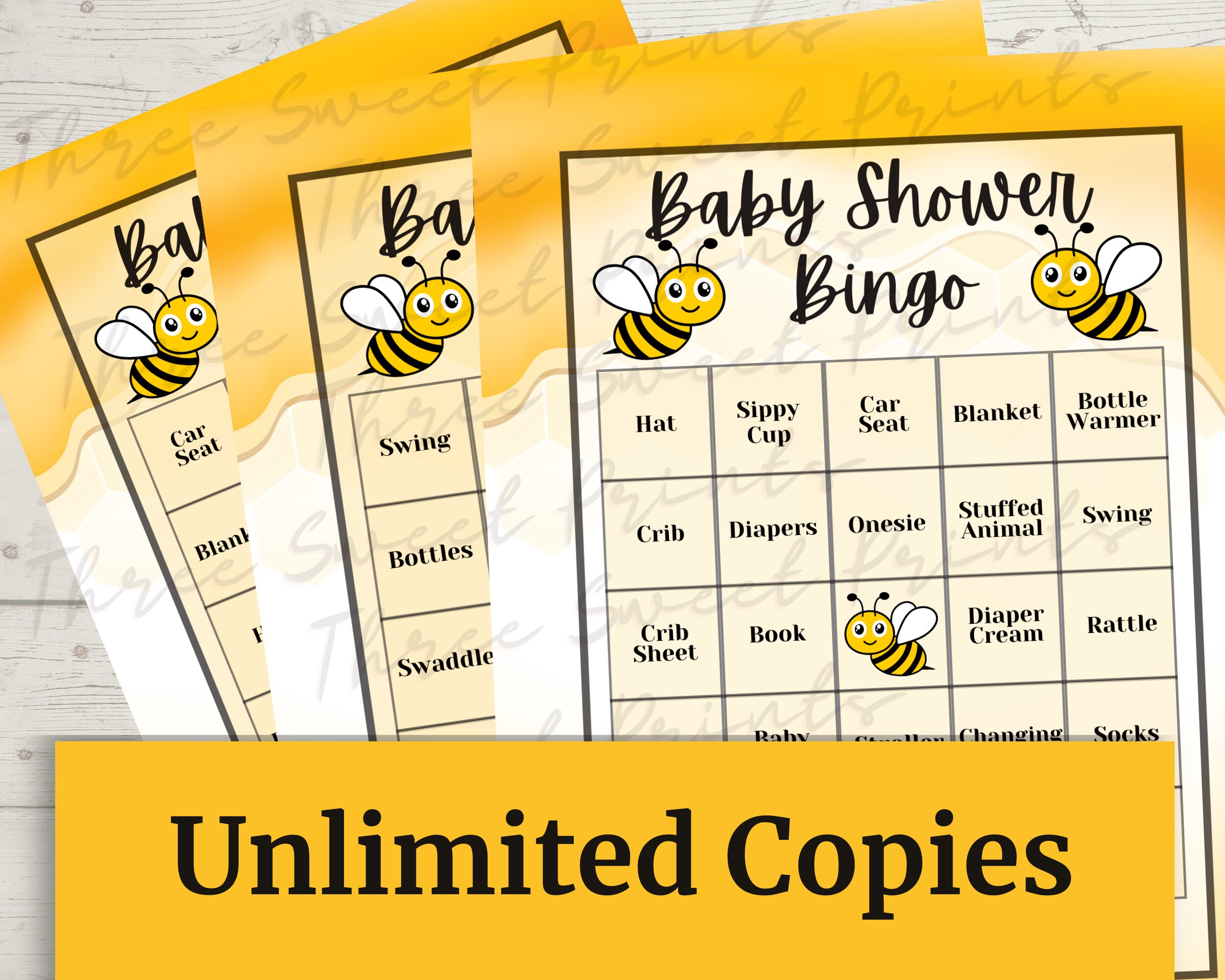 Bee Baby Shower Bingo, Baby Shower Bingo, Printable Bingo Cards, Baby ...