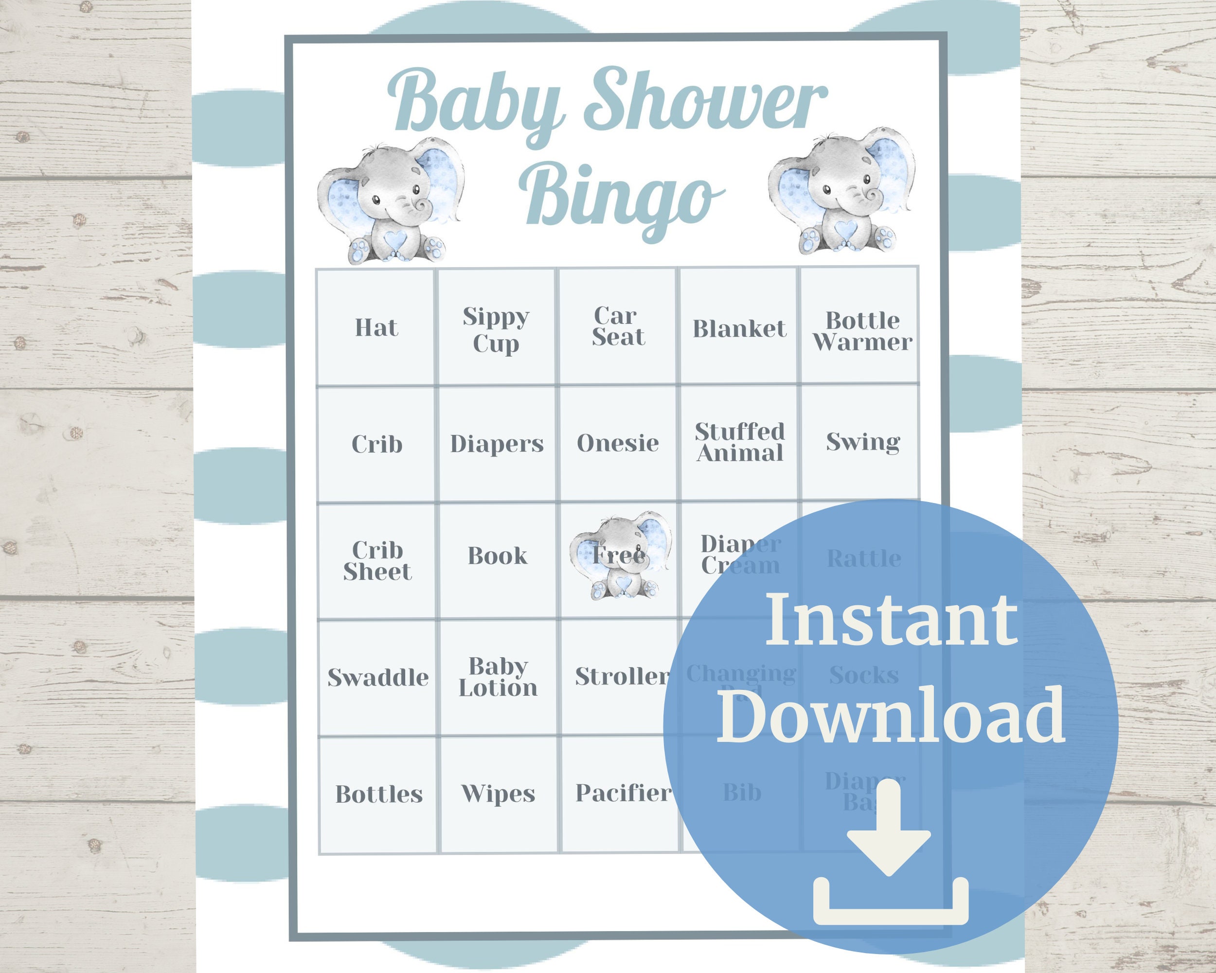 Baby Elephant Baby Shower Bingo, Baby Shower Bingo, Printable Bingo ...