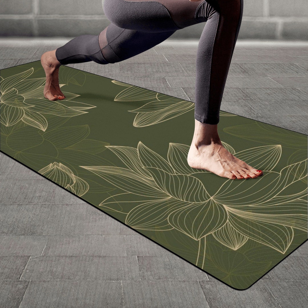 Cute Green & Gold Floral Yoga Mat, Custom Personalized Yoga Mat ...