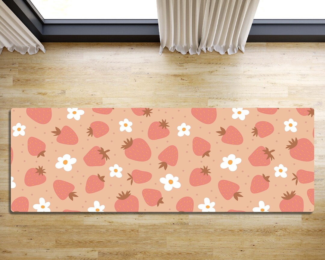 Cute Strawberry & Daisy Pattern Yoga Mat Custom Personalized - Etsy