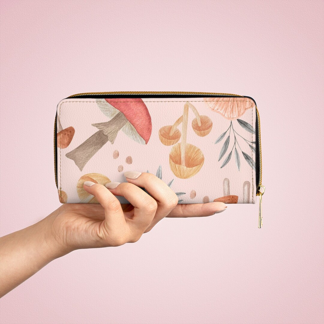 Buy Pastel Pink Cute Mushroom Wallet, Witchy Mushrooms Forest Nature ...