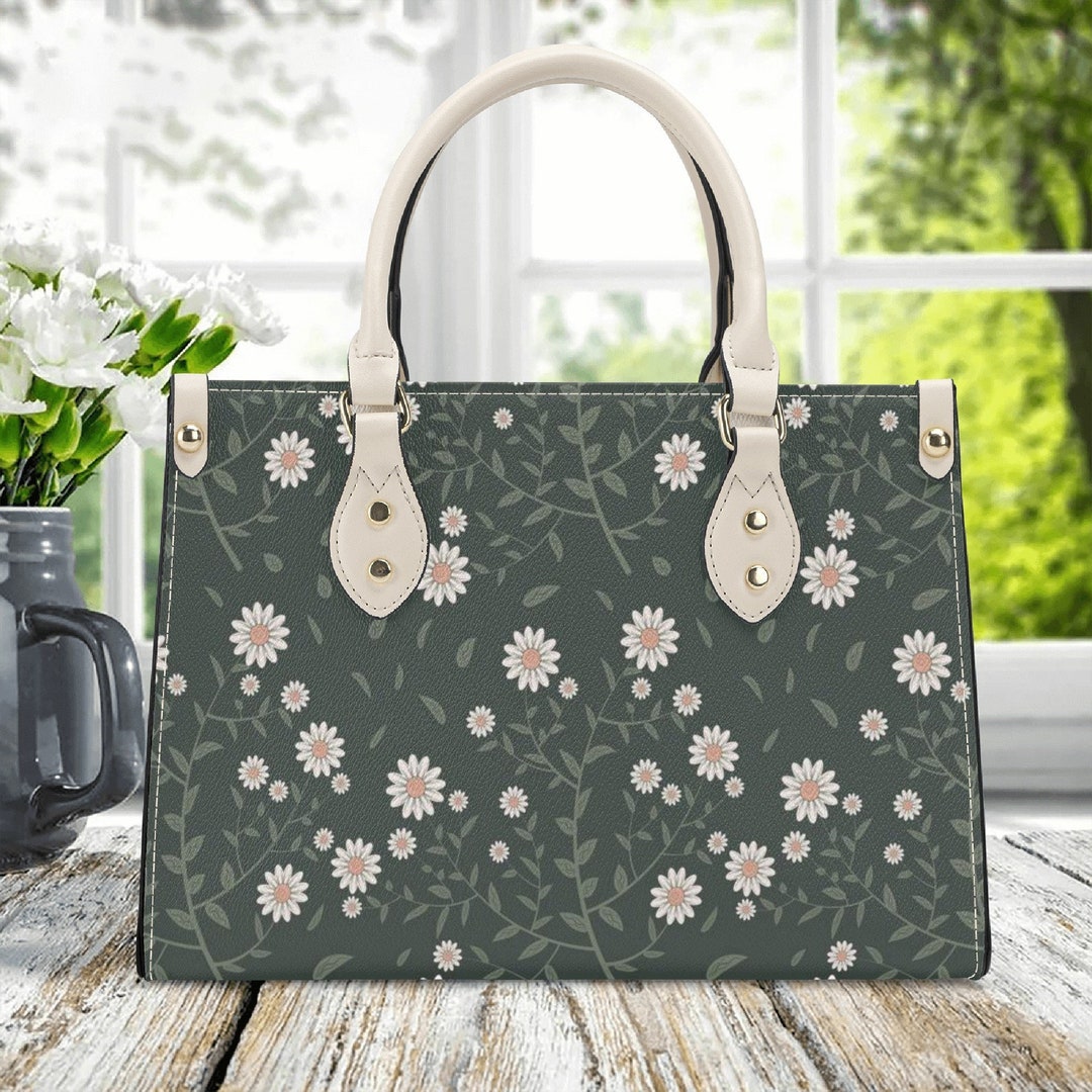 Cottagecore Daisy Flower Pattern PU Leather Handbag, Cottagecore PU ...