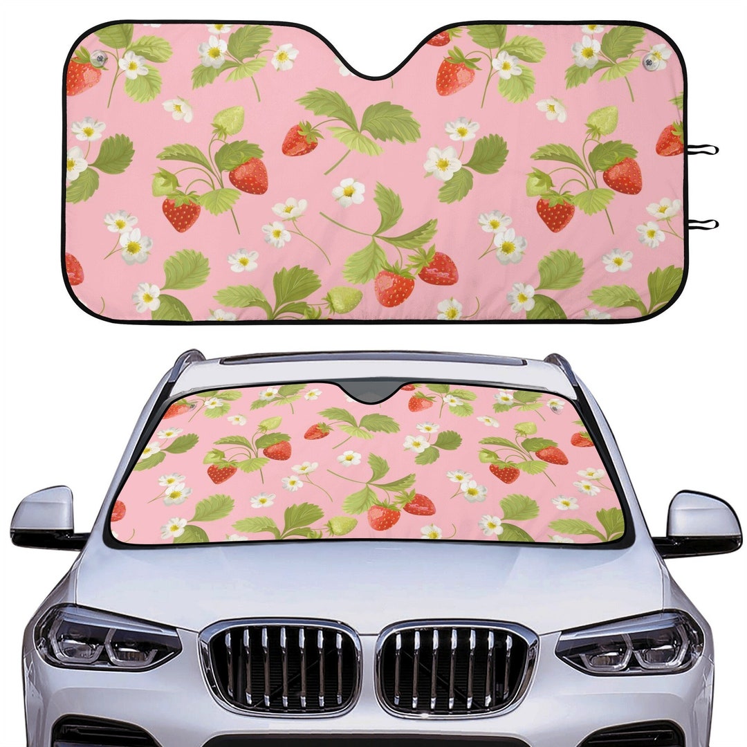 Cute Pastel Strawberry Pink Car Sun Shade, Auto Windshield Sun Shade ...