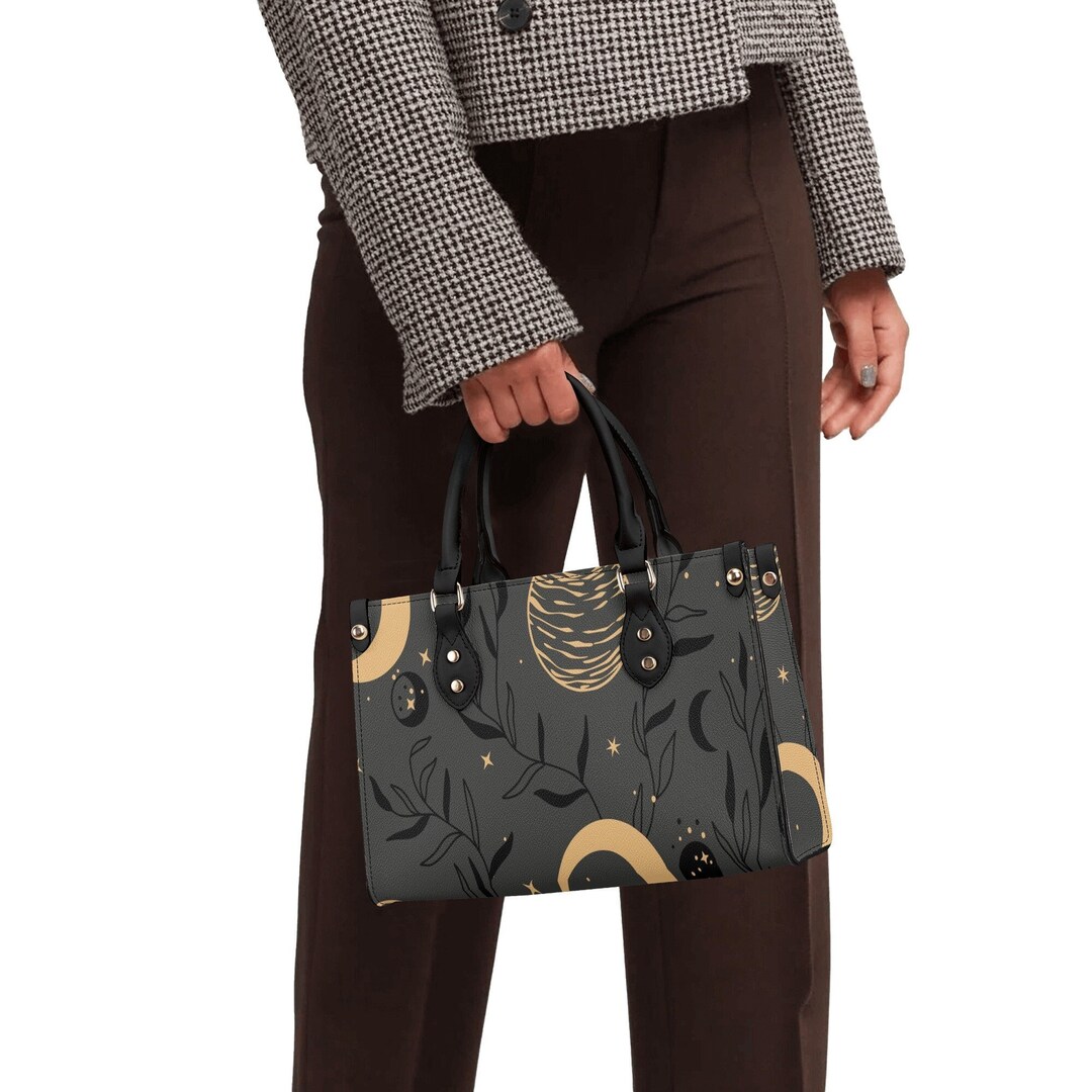 Dark Boho Celestial Sun and Moon Cottagecore PU Leather Handbag, PU ...