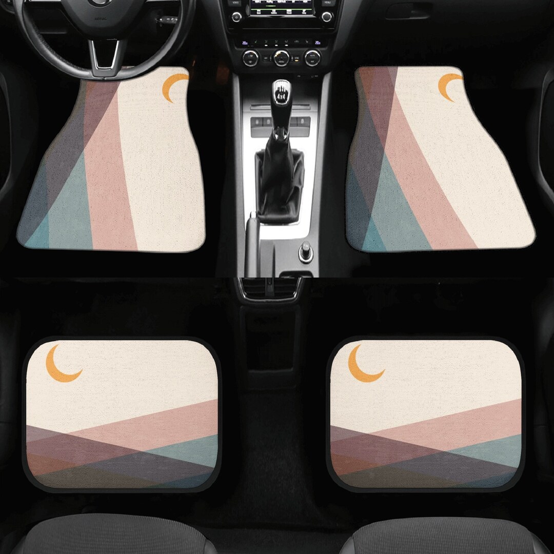 Cute Bohemian Moon Car Mat Set, Aesthetic Beige Pastel Car Floor Mats ...