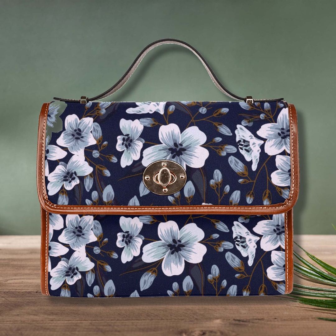Blue Floral Cottagecore Canvas Satchel Bag, Cottagecore Forest Women ...