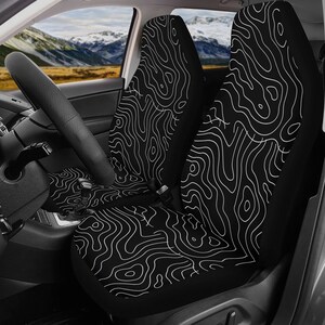Black Topographic Car Seat Covers, Cute Seat Cover for Car Full Set ...