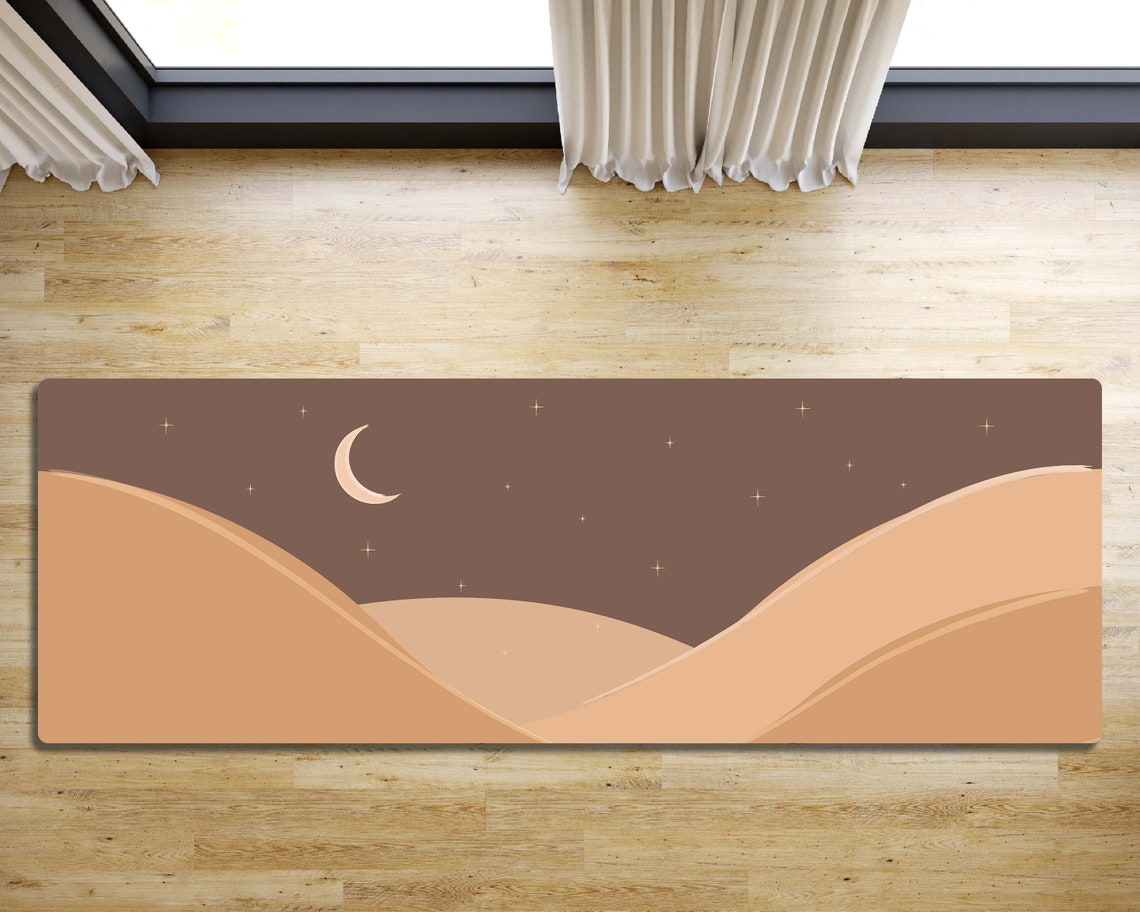 Brown Mountain and Moon View Boho Yoga Mat Custom - Etsy