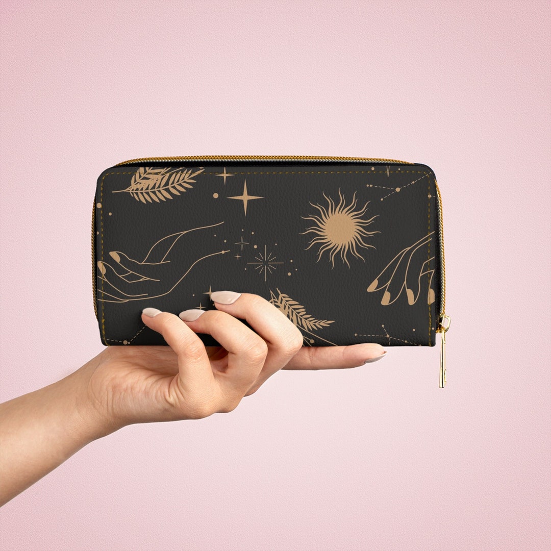Celestial Boho Dark Faux Leather Wallet Cute Sun and Moon - Etsy
