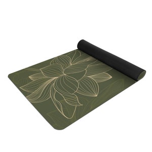 Cute Green & Gold Floral Yoga Mat, Custom Personalized Yoga Mat ...