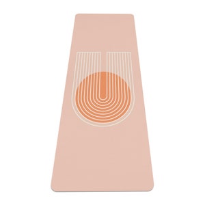 Beige Boho Rainbow and Sun Cute Yoga Mat, Custom Personalized Yoga Mat ...