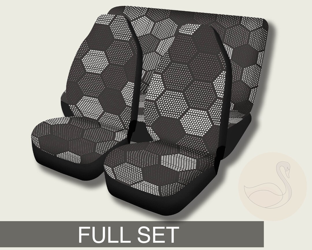 Seat Cover for Car Full Set, Hexagon Car Seat Cover Set, Black Seat ...