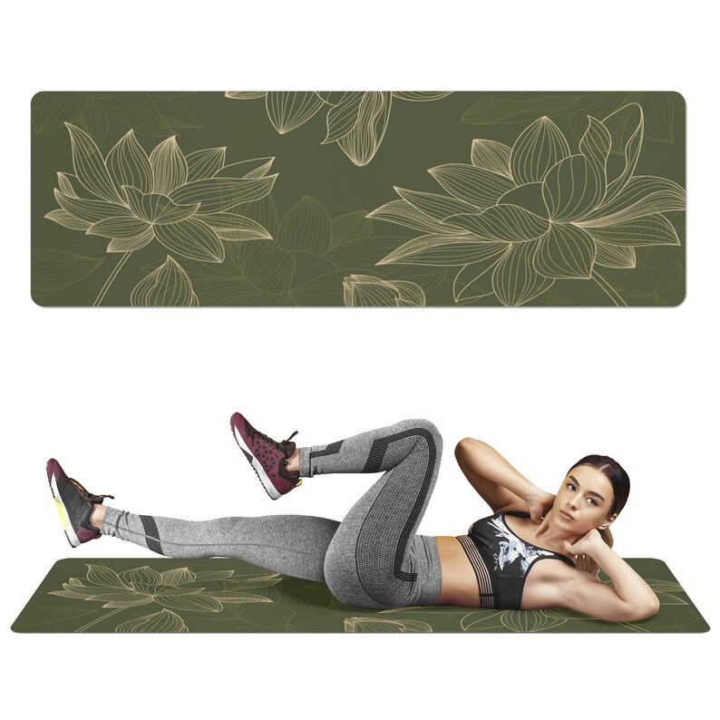 Cute Green & Gold Floral Yoga Mat Custom Personalized Yoga - Etsy