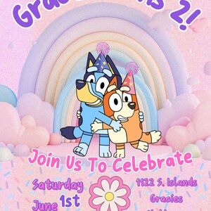 Bluey Pink Confetti Rainbow Birthday Invitation - Etsy