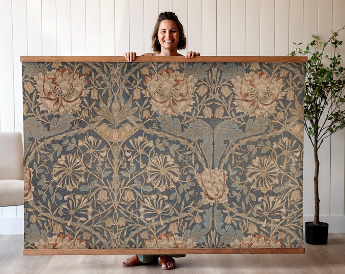 Botanical Textile Tapestry Art | Large Blue Textile Print Tapestry ...
