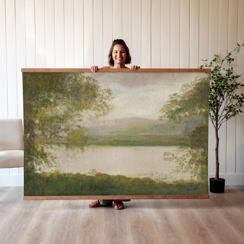 Large Lake Landscape Tapestry Wall Hanging: Cotton Canvas Art Print ...