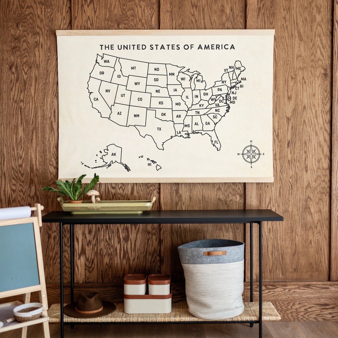 USA Map Tapestry: Large Cotton Canvas Wall Hanging | 157 - Etsy