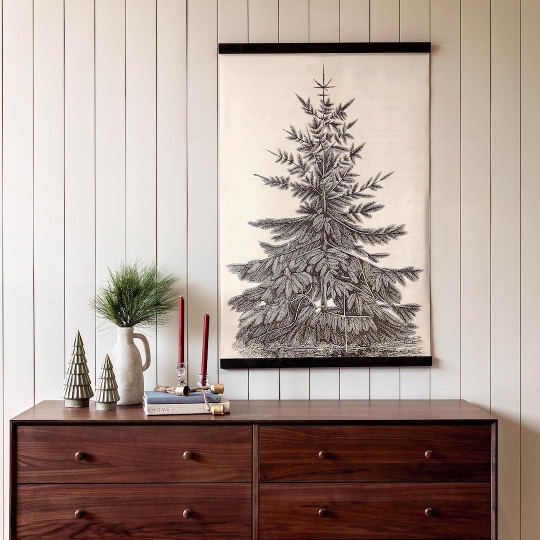 Christmas Tree Wall Hanging Art | White Christmas Tree Nature Scene Art ...