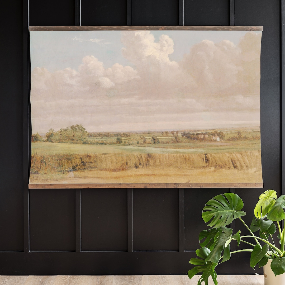 Fields of Green Tapestry | Vintage Prairie Scene | Canvas Tapestry Wall ...