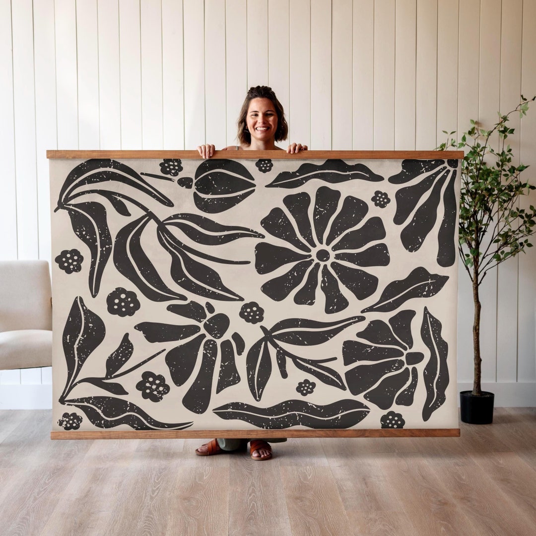 Botanical Tapestry Wall Hanging: Boho Floral Canvas Art | 601 - Etsy