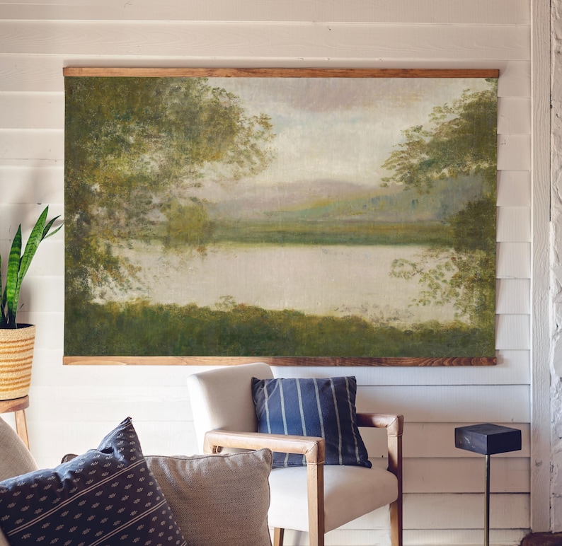 Large Lake Landscape Tapestry Wall Hanging: Cotton Canvas Art Print ...